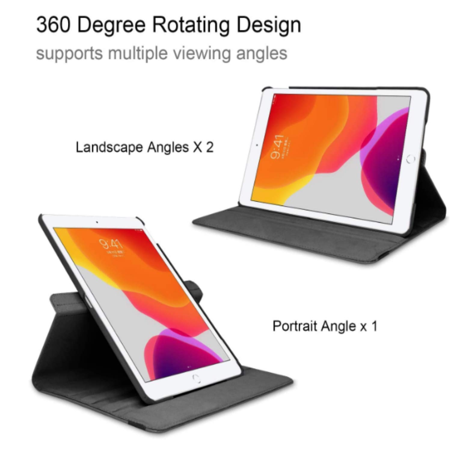 Tendmart Case Compatilbe with ipad 9th 7th / 8th Generation 10.2 inch Model MK2K3LL/A MK2L3LL/A MK2N3LL/A, MK2P3LL/A- 360 Degree Rotating Protective Stand Cover Auto Wake Sleep (Black)