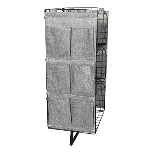 3 Tier Hanging Shelves Wall Mount Metal Wire Basket with 9 Canvas Pockets &Removable Hooks,Foldable 3-Shelf Clothing Closet Storage Organizer for Bedroom Baby Nursery Cloth Sweaters Handbags Cap Black