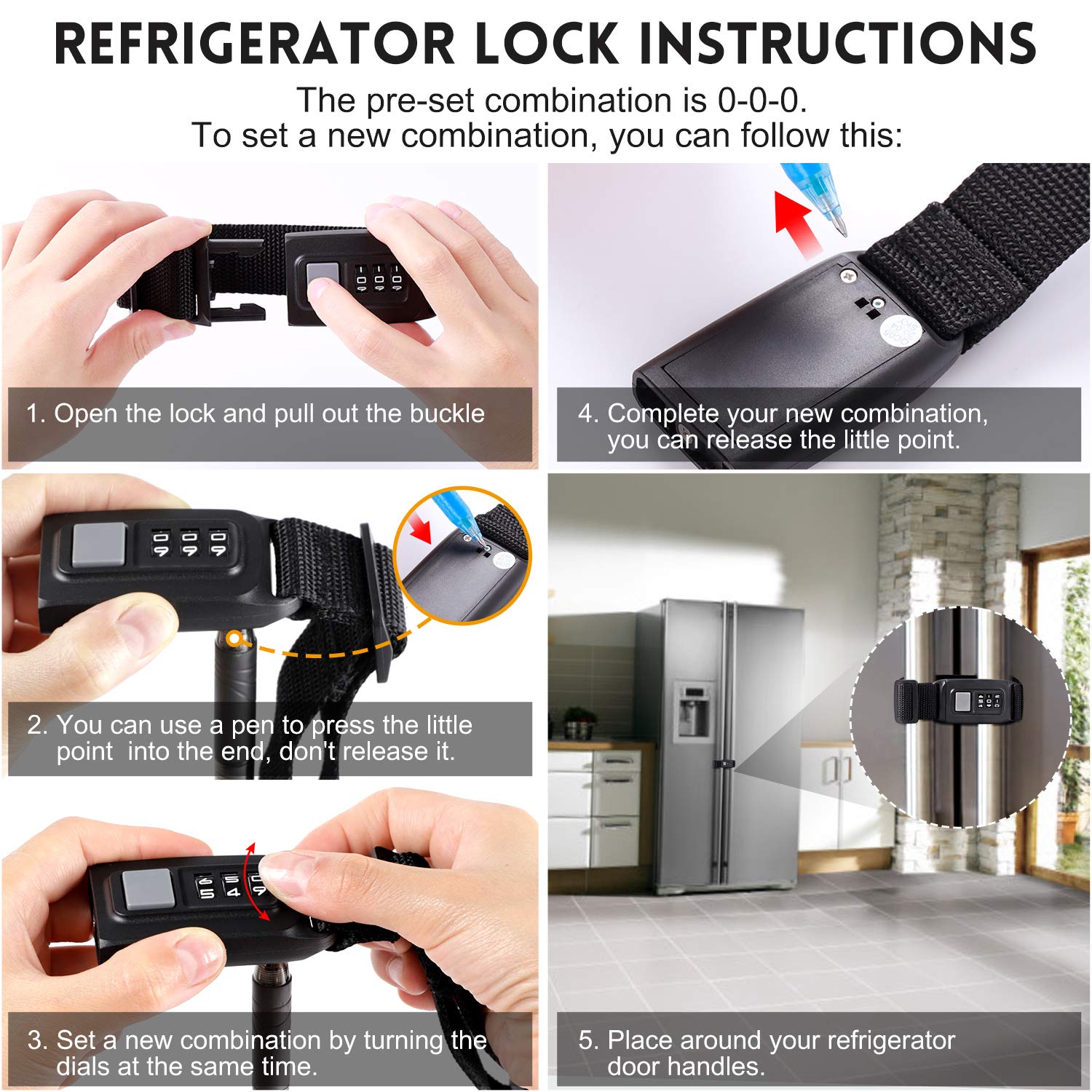 Child Safety Refrigerator Door Lock, Baby Kids Multi-Functional Cabinets Latches, Fit Closed Handle Cabinets, Fridge, Kitchen, Oven (Regular)