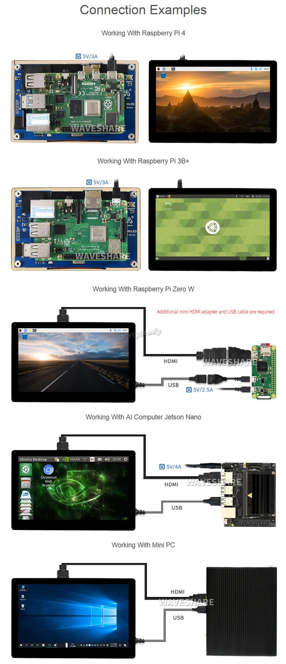 5inch HDMI Capacitive Touch AMOLED Display Monitor with Toughened Glass Cover Screen Resolution 960×544 Supports PC Raspberry Pi 4 3 Model B B+ Zero Jetson Nano @XYGStudy