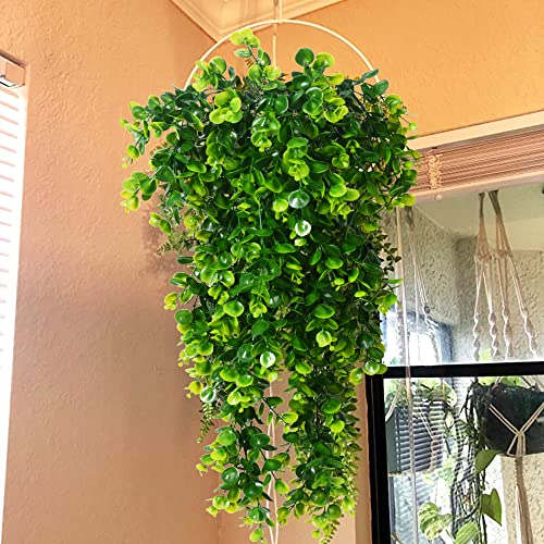 2pcs Artificial Hanging Plants Fake Hanging Plant Faux Eucalyptus Leaf Greenery Vine Outdoor UV Resistant Plastic Plants