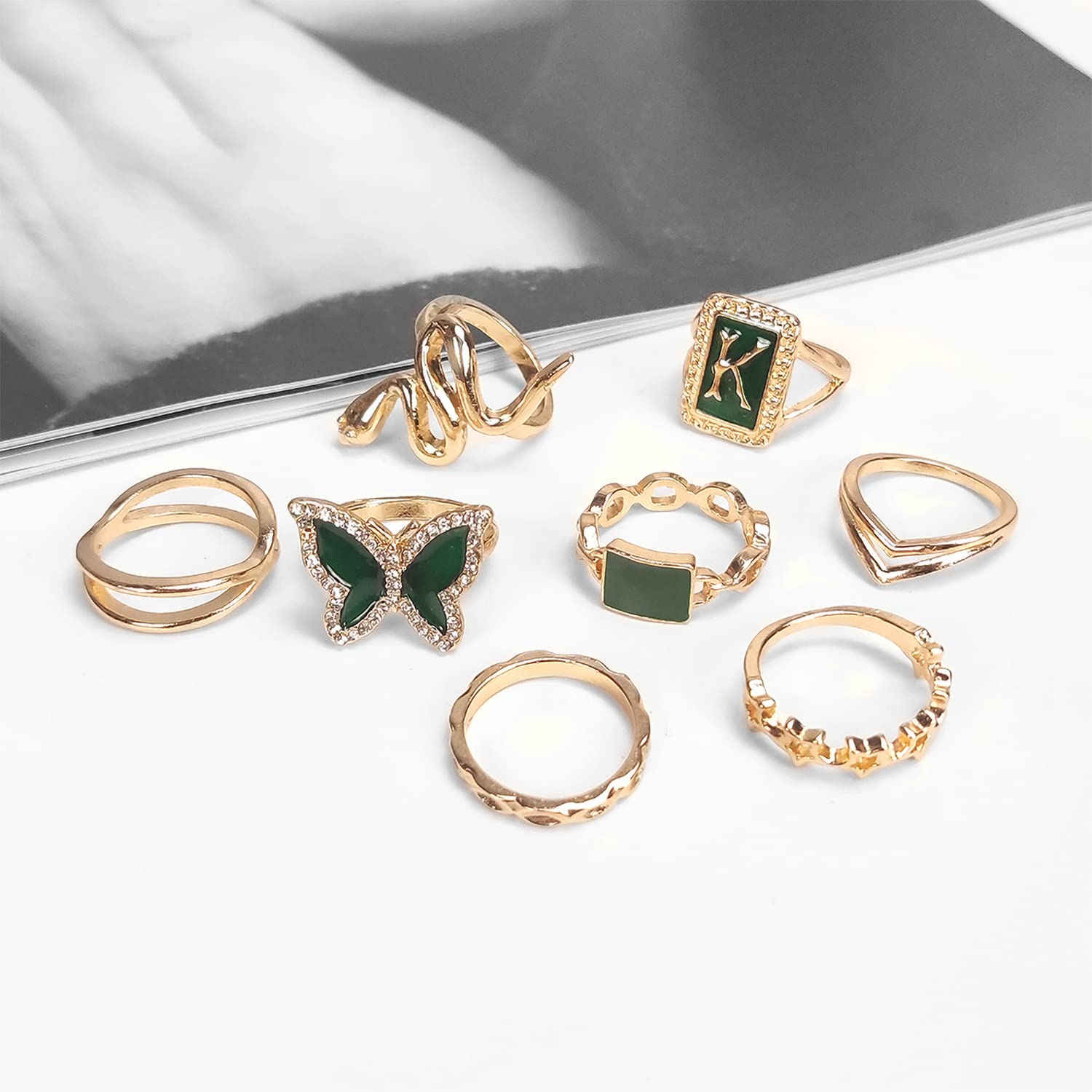 13Pcs Vintage Knuckle Rings Set for Women, Joint Stack-able Finger Rings.Bohemian Retro Jewelry Boho Snake Butterfly Heart Chunky Stacking Pack. Crystal Gold and Silver with Storage Case, Gold,Silver