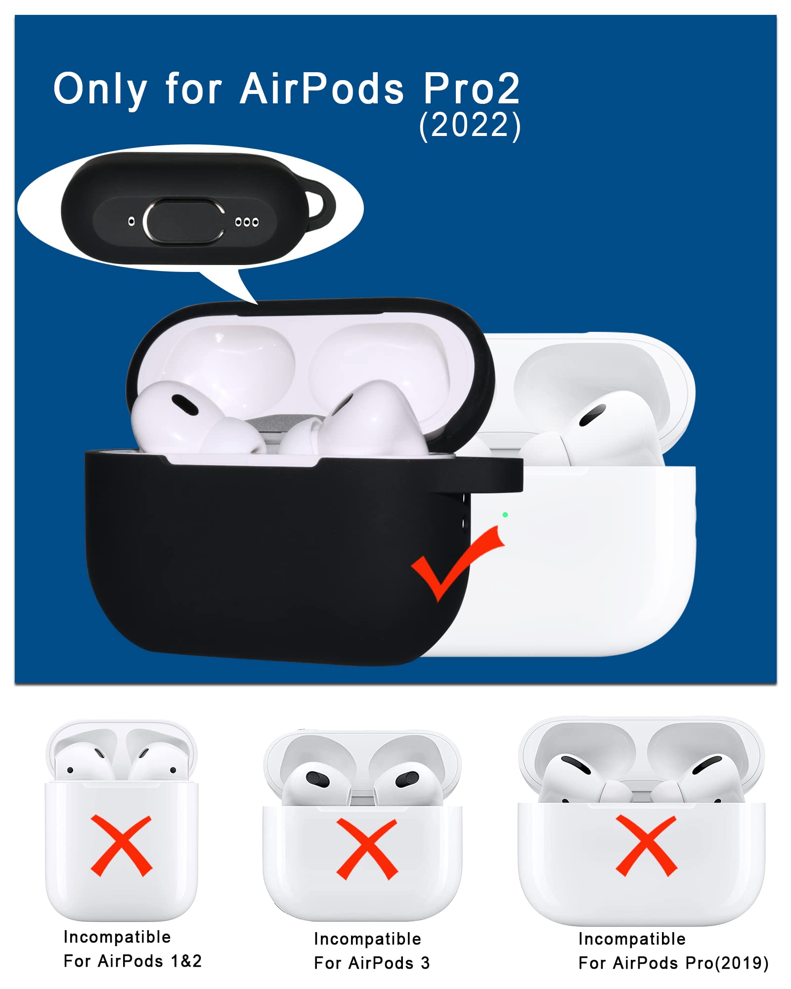 13in1 Cover for AirPods Pro Case 2 Accessories Set 2022 New Released, Dust Guard Protective Silicone Cover for AirPod Pro 2rd Generation Charging Case w/Ear Hook/Carry Box/Keychain Black