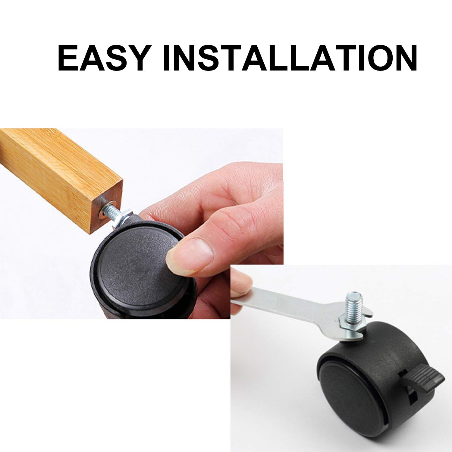 AAGUT 2" Swivel Stem Casters with Locking Brake Threaded 1/4" - 20 x 1 for Furniture and Shelves, Black Replacement Castors, Pack of 4