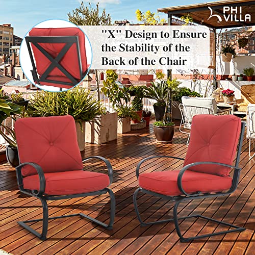PHI VILLA 7 Piece Patio Dining Set with 60"x38" Rectangular Large Metal Dining Table and 6 Pcs Outdoor C-Spring Motion Dining Chairs(Red) for Garden Lawn