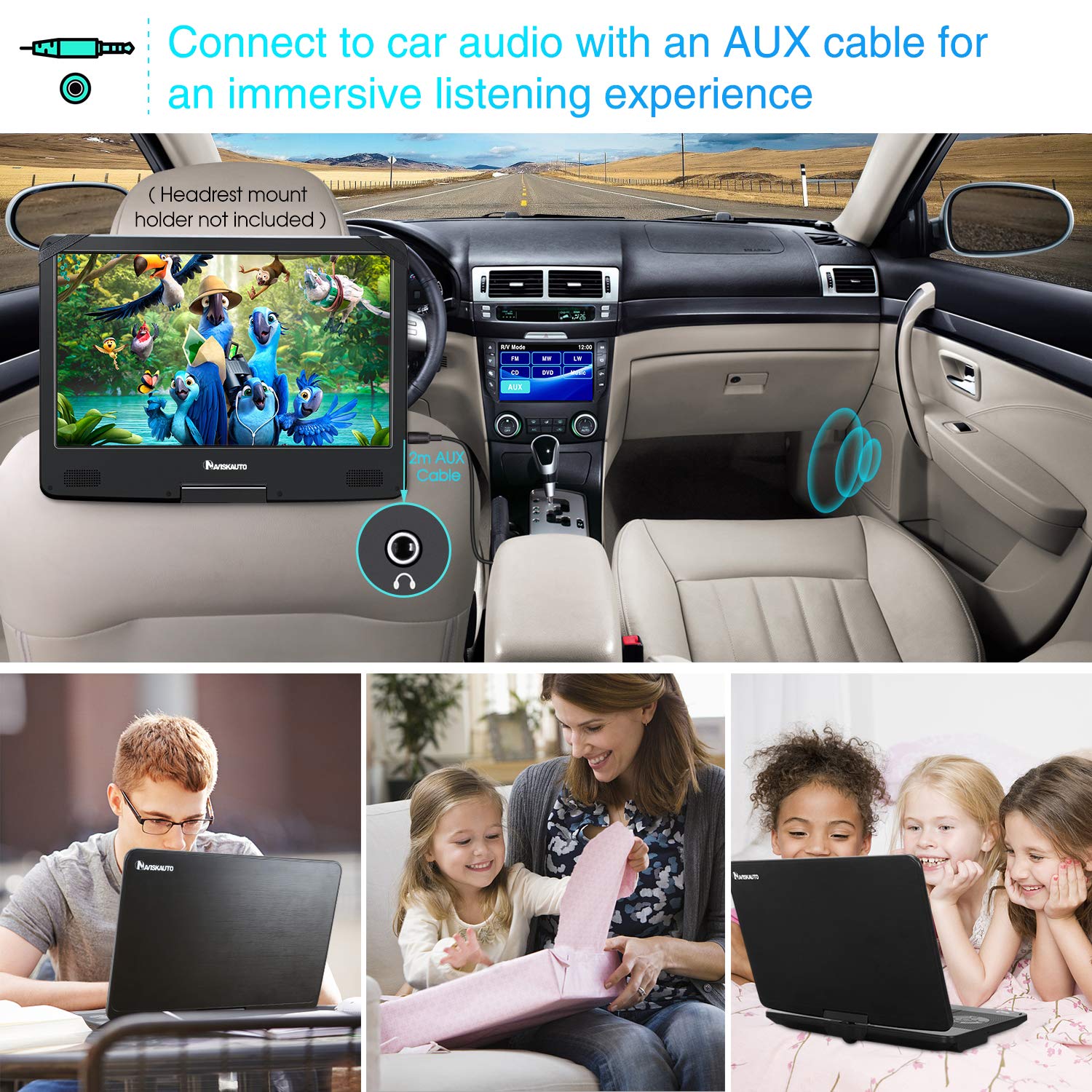 14 Inch Portable Blu-Ray DVD Player for Car Full HD 1080P with HDMI Output and Input, Dolby Audio, 3-Hour Rechargeable Battery, AUX Cable, Support USB and SD