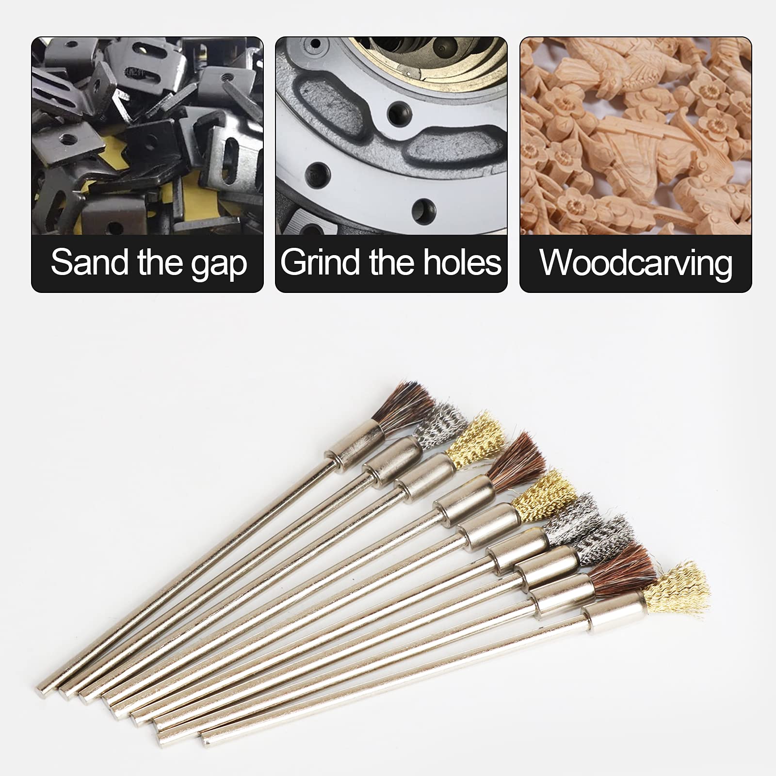 9pcs Scratch Brush Pen Set, Stainless Steel/Brass/Bristles Pen Style Prep Sanding Brush,Removing Corrosion and Rust, Electrical Circuit Boards and so on