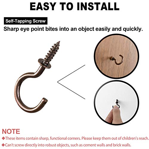 EIENHOSHI 7/8'' Rubbed Bronze Cup Hooks - Pack of 60, Screw-in Hooks for Hanging Stuff, Small Ceiling Hooks Great for Indoor-Outdoor Use