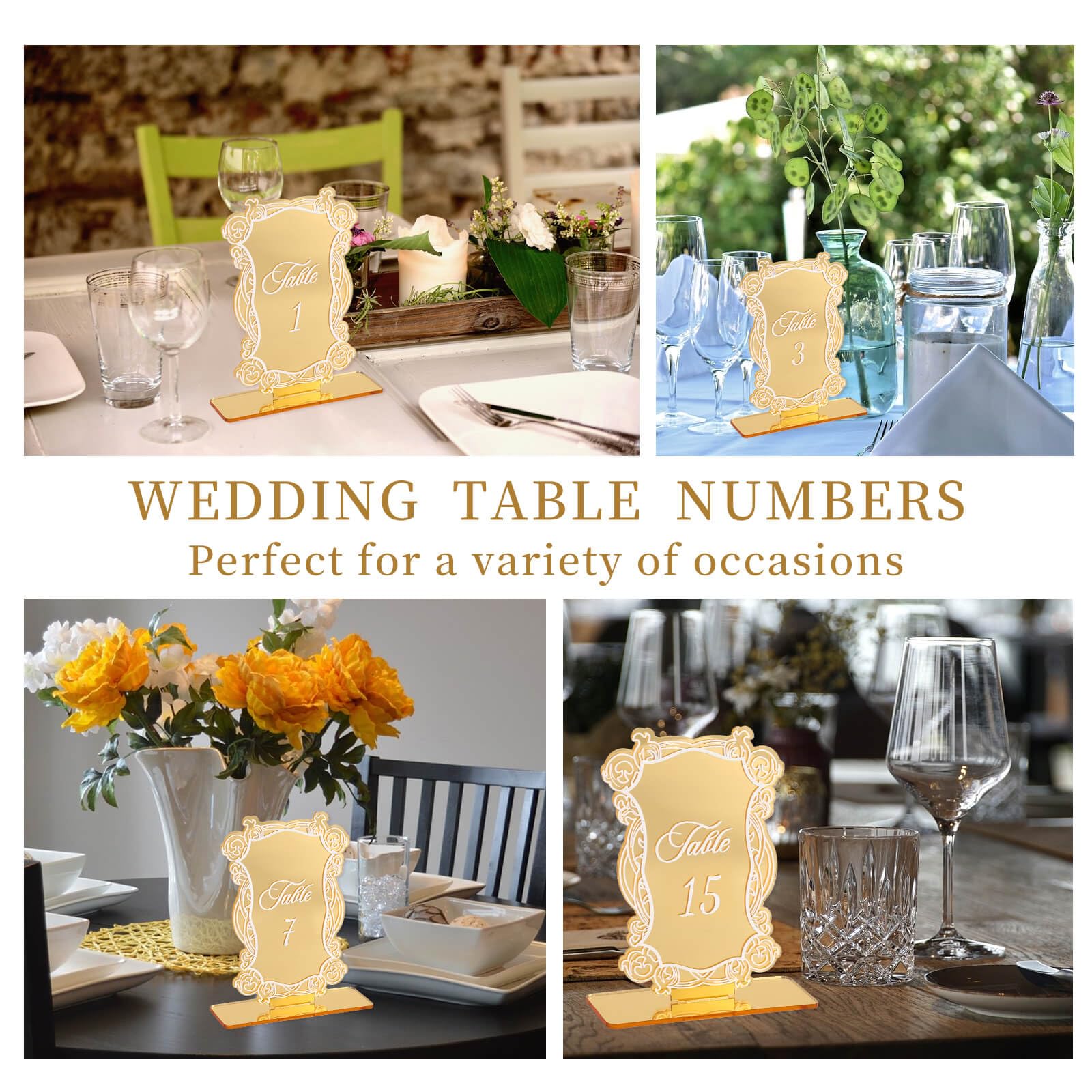 15 pcs Modern Arch Gold Table Numbers for Wedding Reception, Acrylic Signs and Holders ,Perfect for Centerpiece, Reception, Decoration, Party, Anniversary, Event(4x6 Inch)