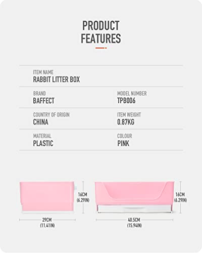 Baffect Rabbit Litter Box, Plastic Bunny Toilet Box with Removable Tray, Guinea Pig Corner Litter Cage for Small Adult Pet (Pink)