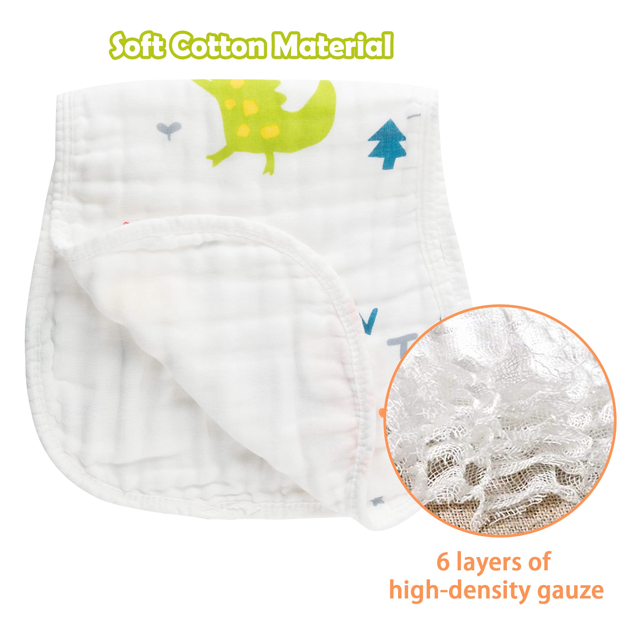 GROBRO7 7Pcs Baby Muslin Burp Cloths 21βx10.5β Long Burping Bids for Babies Dinosaur Blue Whale Forest Animals Cotton Large Towel 6 Layers Extra Absorbent Soft Machine Washable Nursery Newborn Gift