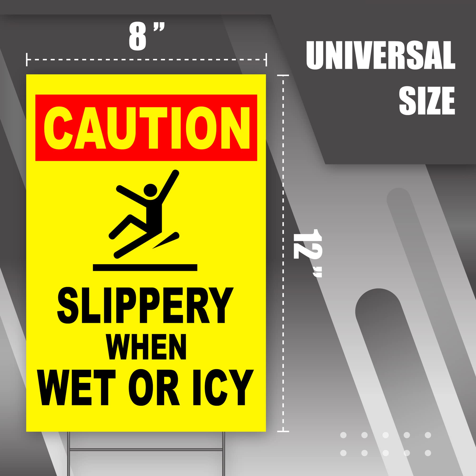 3 PC Caution Slippery When Wet Sign - 8 x 12 Double Sided Coroplast Wet Floor Signs - Watch Your Step Sign - Wet Floor Signs Commercial