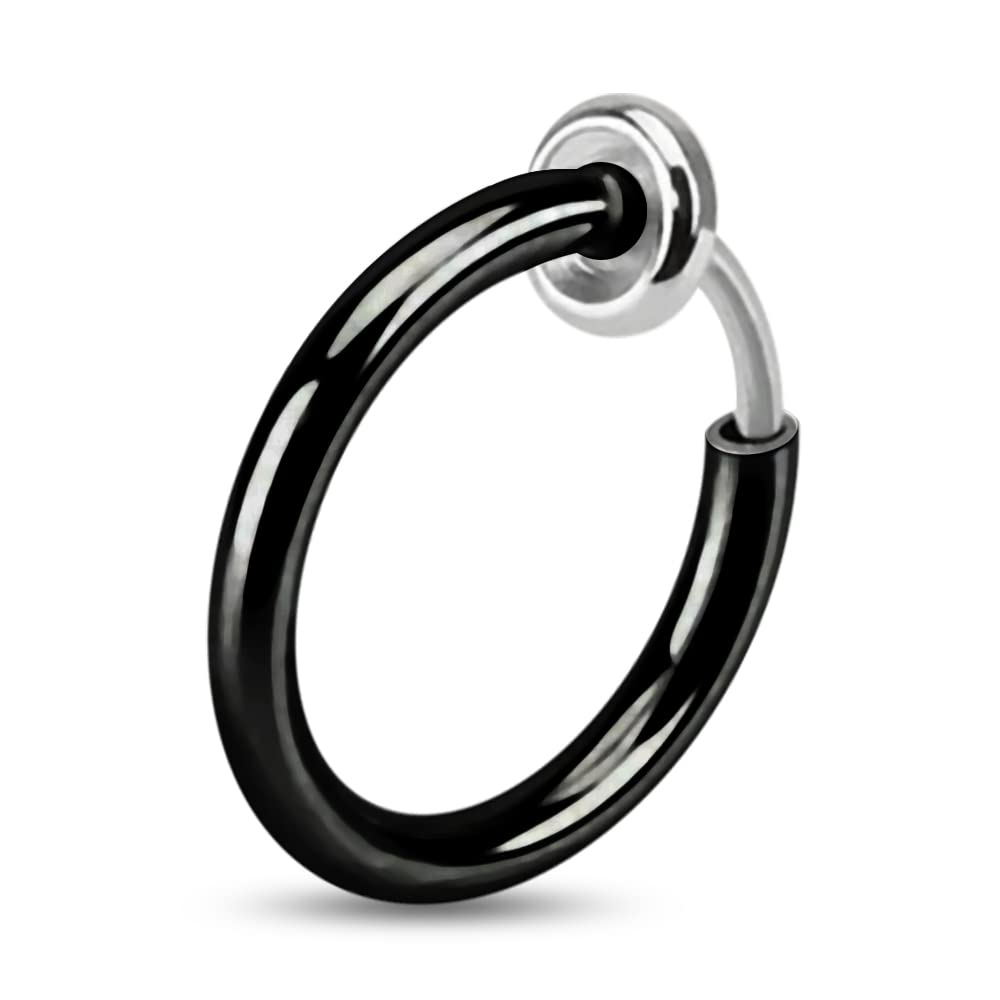 14 Gauge (1.6MM) -12mm Diameter Black Anodized 316L Surgical Steel Non-Piercing Spring Action Fake Nose Ring