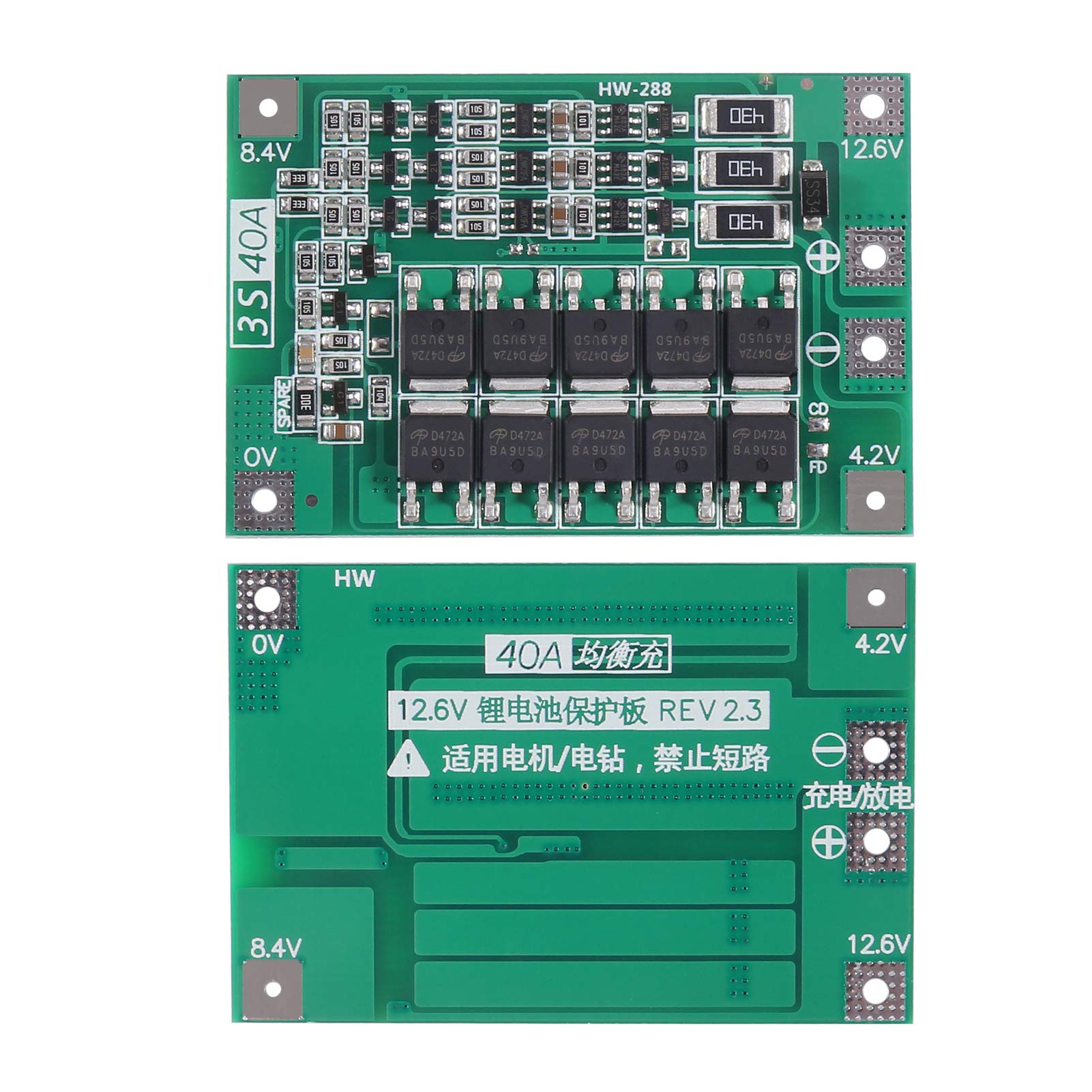 3 PCS 3S 11.1V 12V 12.6V 40A 18650 Charger PCB BMS Protection Board Li-ion Lithium Battery Charger Lipo Cell Module for Drill Motor with Balance