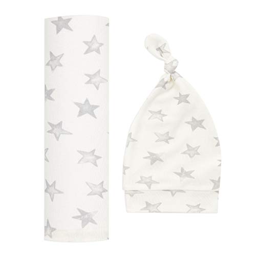 aden + anais Snuggle Knit Baby Swaddle Blanket and Infant Hat Set, Super Soft and Stretchy, Newborn Baby Girl and Boy Gifts, Star