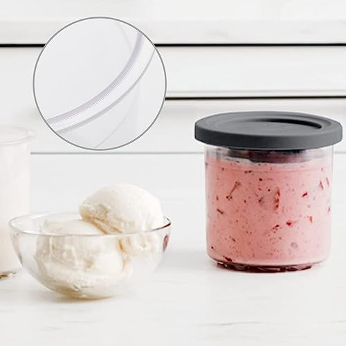 4 Pack Ice Cream Containers Replacement for Ninja Creami Ice Cream Makers NC300, NC301 & NC299AMZ Series, Reusable, BPA-Free & Dishwasher Safe, Airtight, Gray/Blue/Pink/Green Lids