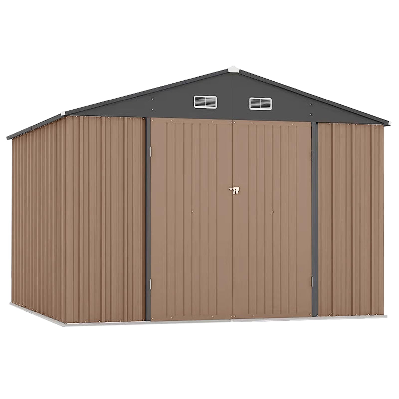 10x8 FT Metal Outdoor Storage Shed, Zstar Steel Utility Tool Shed Storage House with Lockable Door Design, Metal Sheds Outdoor Storage for Garden, Patio, Backyard, Outside Use, Brown
