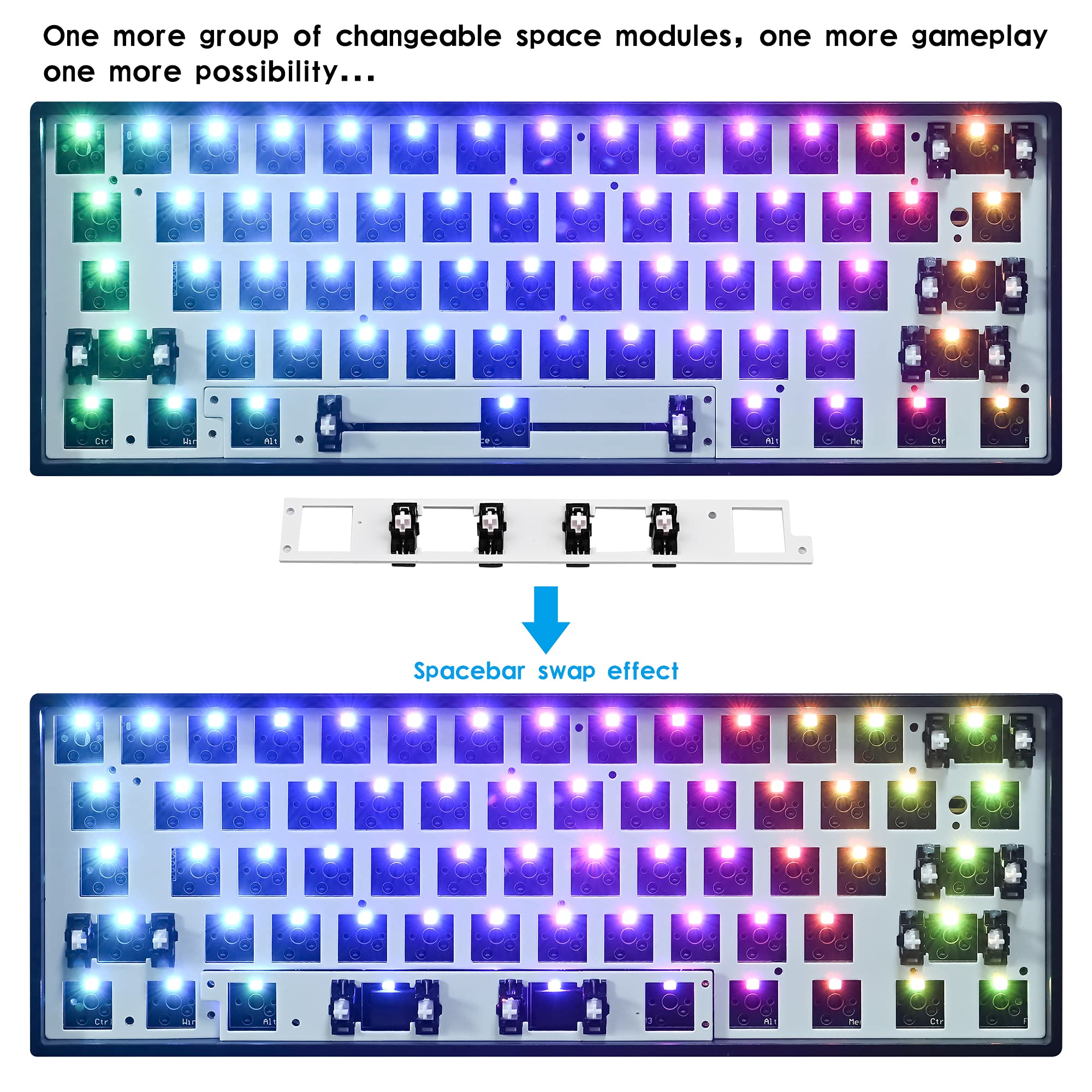 Guffercty kred GK61X PCB Plate Case 60% Keyboard Custom Hot Swappable RGB Keyboard DIY Kit Wired Tyce-C for 3/5 Pin Switch (GK61X White)