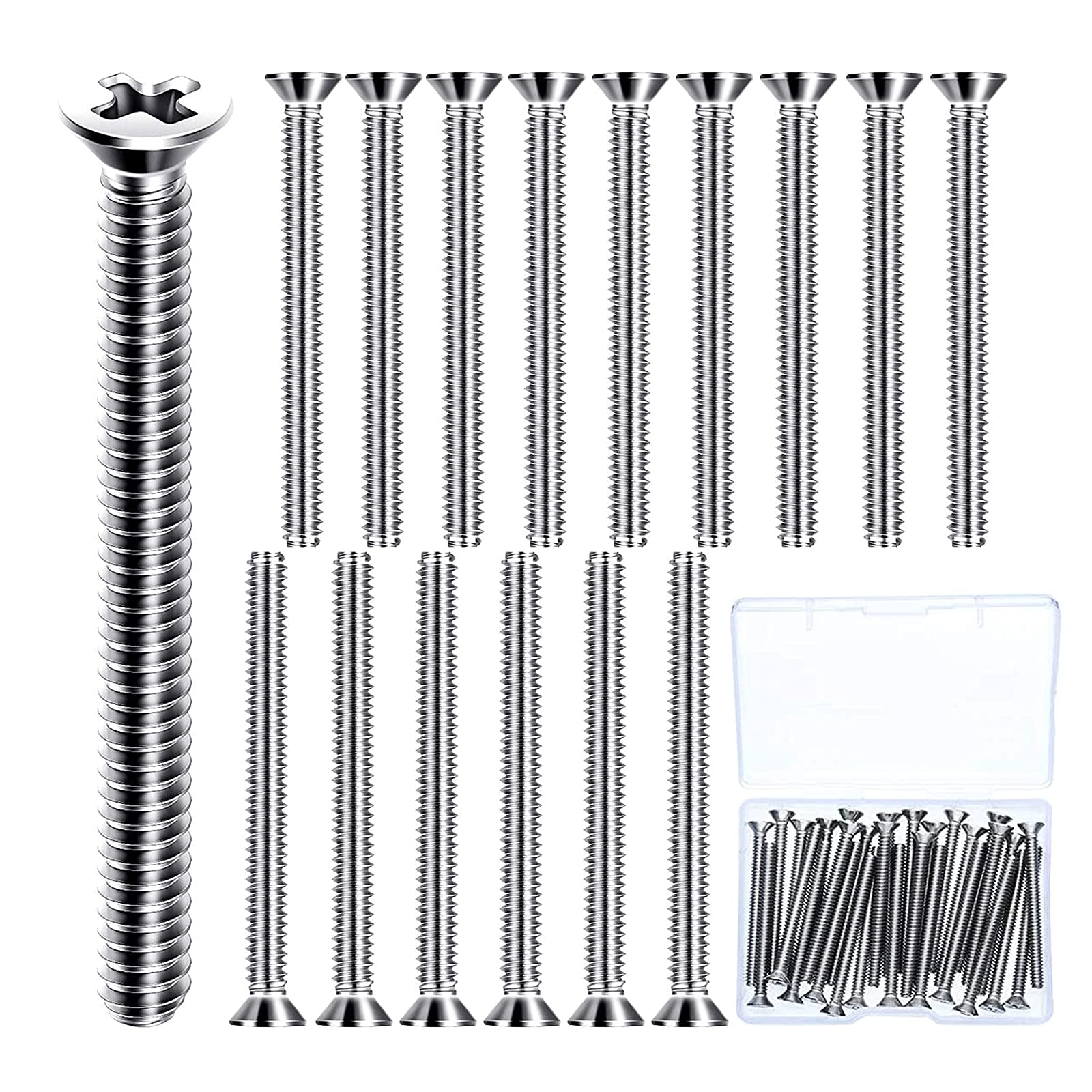 Morbeste 50 Pieces Extra Long Outlet and Device Mounting Screws, 6-32 x 1-12 Inches Pan Head Machine Screws, Full Thread Truss Head Stainless Steel Screws Bolts Funiture Drive Tool Accessories