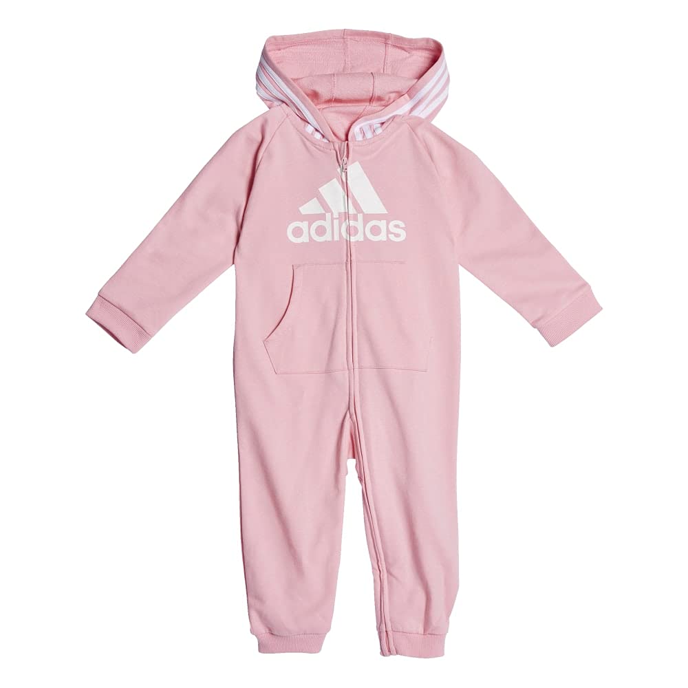 adidas baby girls Infant Girls' and Boys' Long Sleeve Hooded Coverall Overalls, Light Pink, 24 Months US
