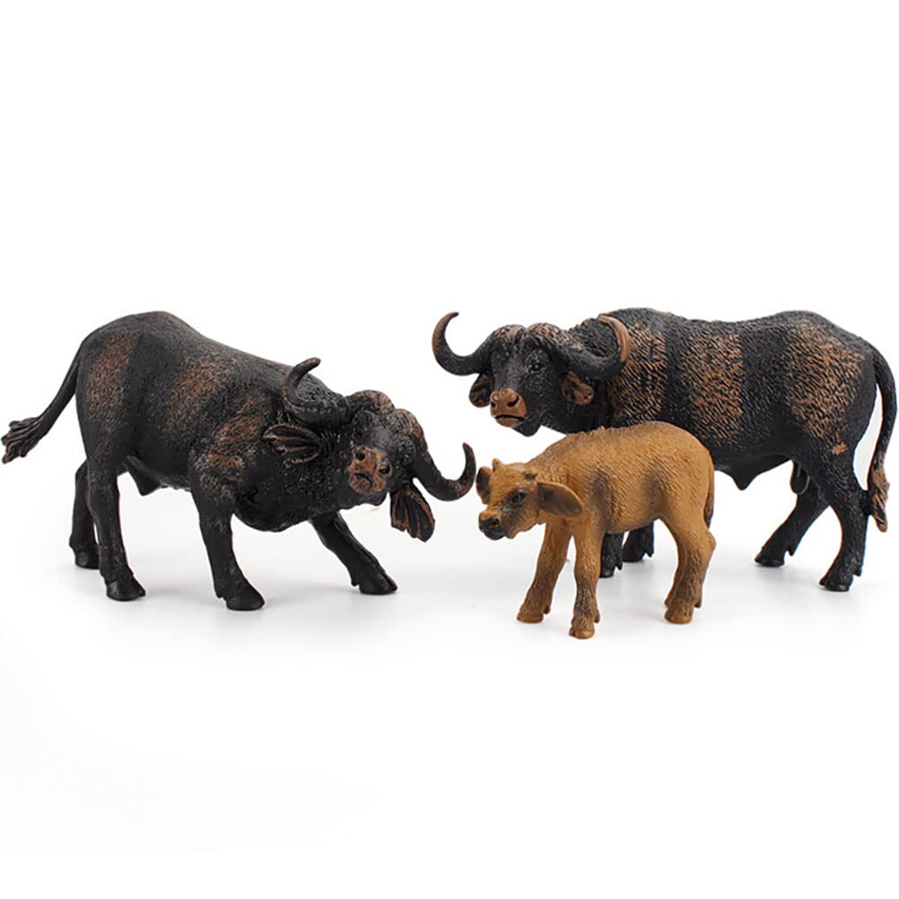 3 Pcs African Safari Bull Action Figure Toy, Realistic Buffalo Figurines Collection Playset Preschool Science Educational Learn Cognitive Props,