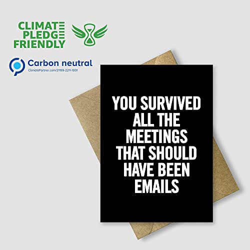 Funny leaving card for coworker or boss with envelope | Congratulations retirement present for men or women | Perfect goodbye card for someone who is going away | Survived All the Meetings