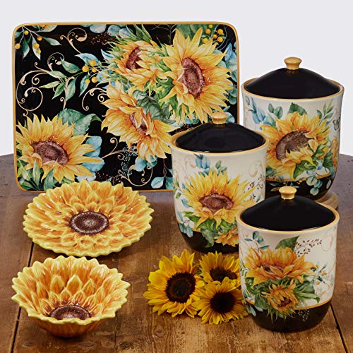 Certified International Sunflower Fields Rectangular Platter,16", Black