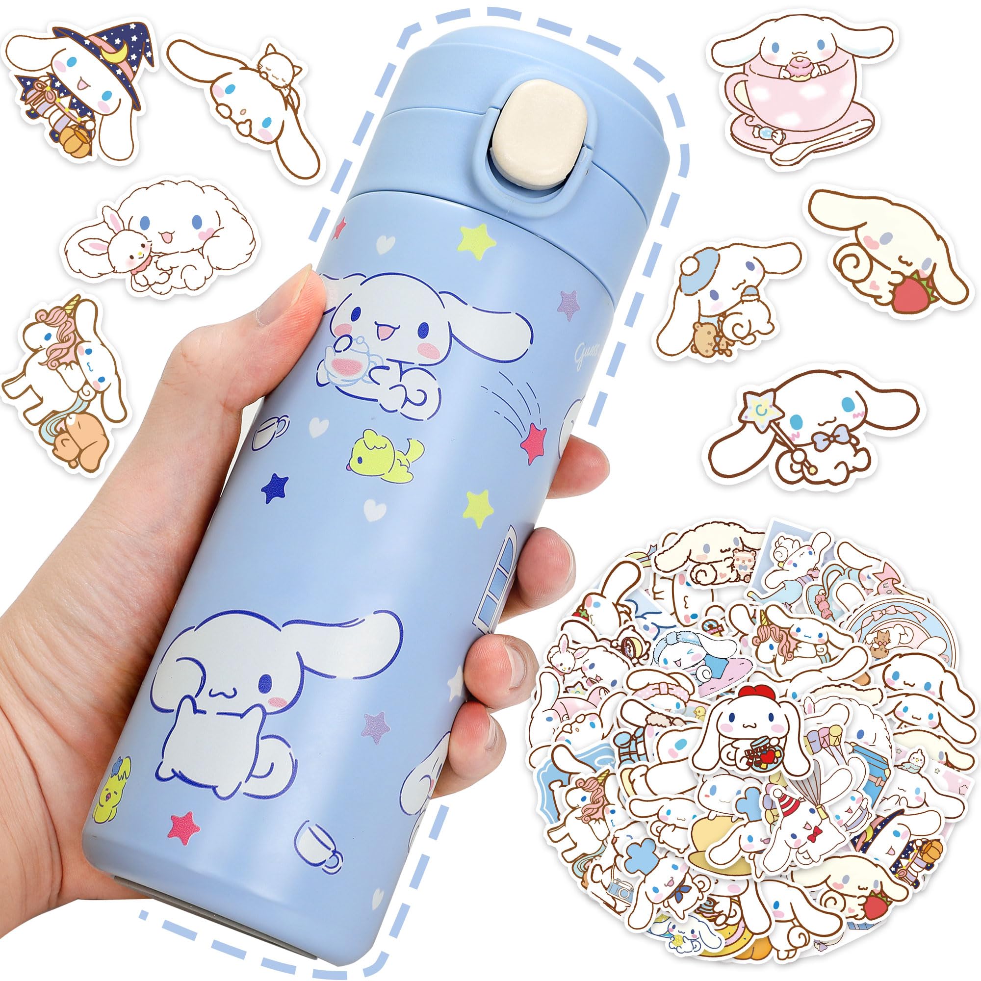 14oz Anime Kids Insulated Water Bottle with 50pcs Anime Stickers, Stainless Steel Thermos Bottle for School Boy Girl
