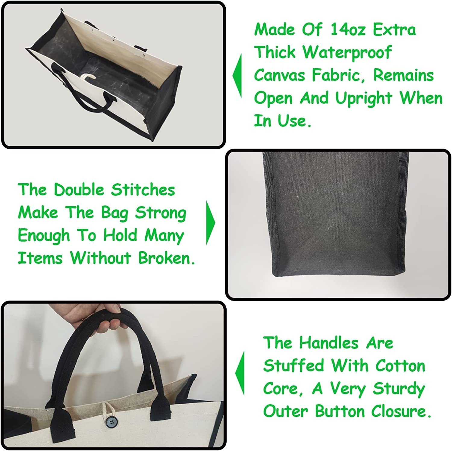 14oz Thicken Canvas Tote Bag, Heavy Duty Reusable Big Shopping Bag with Interior Waterproof Coating, Initial Tote Bag for DIY Patterns, Women, Wedding or Teacher Appreciation Gift