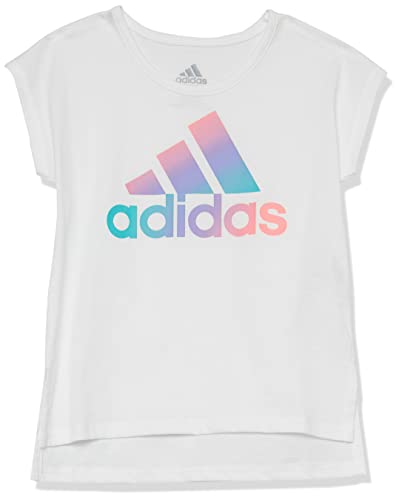 adidas Girls 2 Piece Graphic Tee & Mesh Short Set, White With Purple, 2T