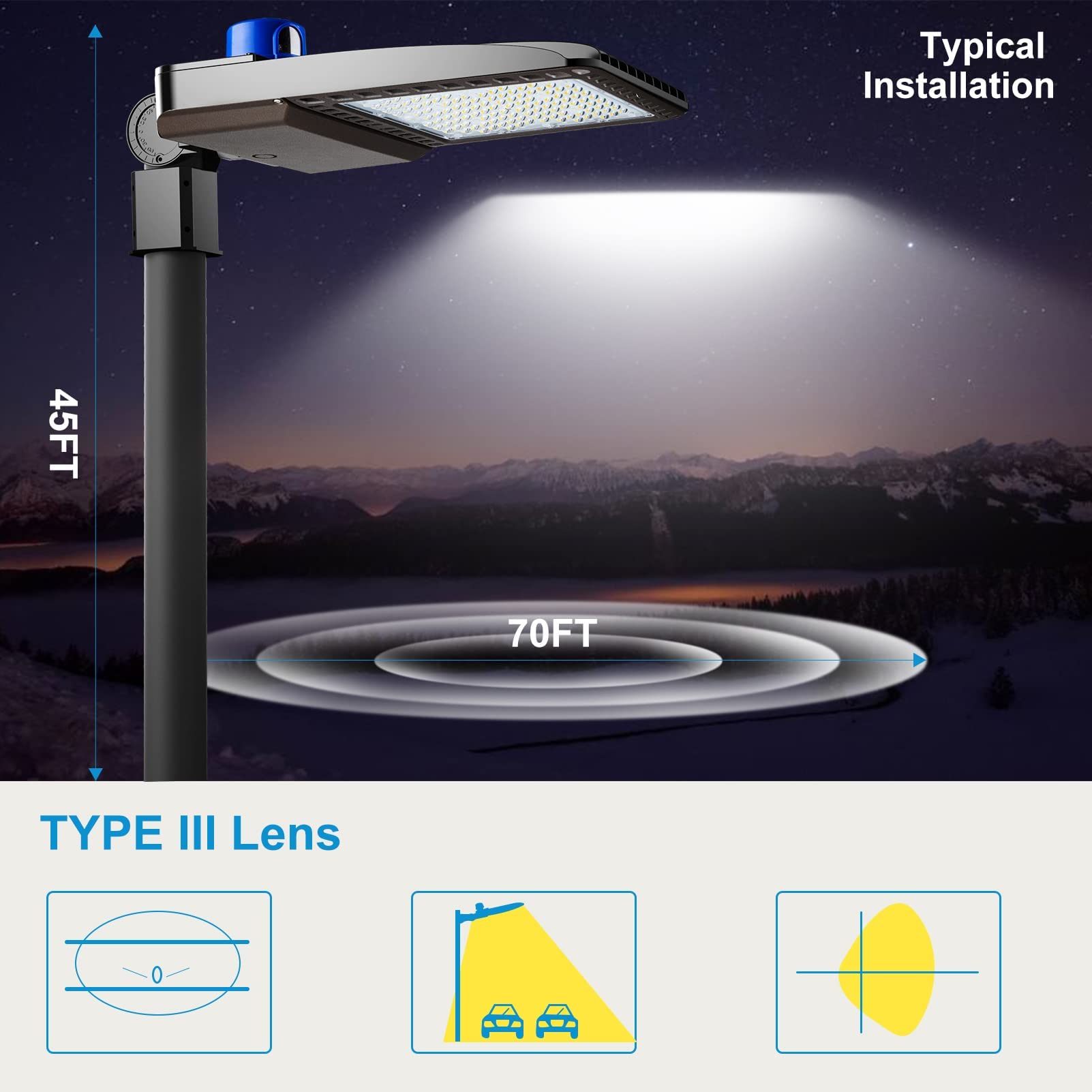 320W LED Parking Lot Lighting 44800LM 5000K LED Pole Lights Outdoor with Slipfitter Mount, Dusk to Dawn LED Street Light for Commerical Parking Lot-2Pack