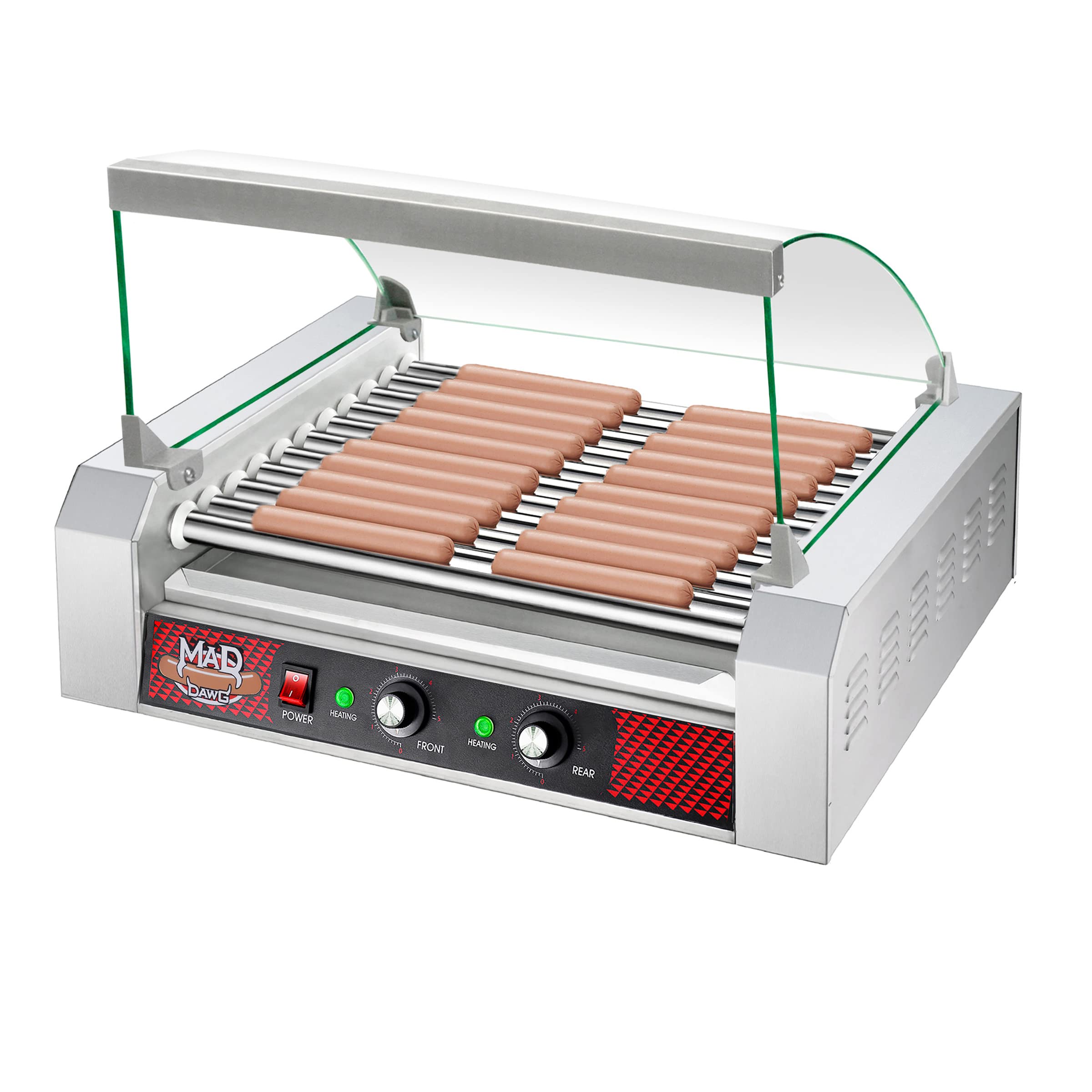 11 Roller Hot Dog Machine with Tempered Glass Cover β Countertop Hot Dog Roller Makes Up to 30 Hotdogs, Brats, or Sausages by Great Northern Popcorn