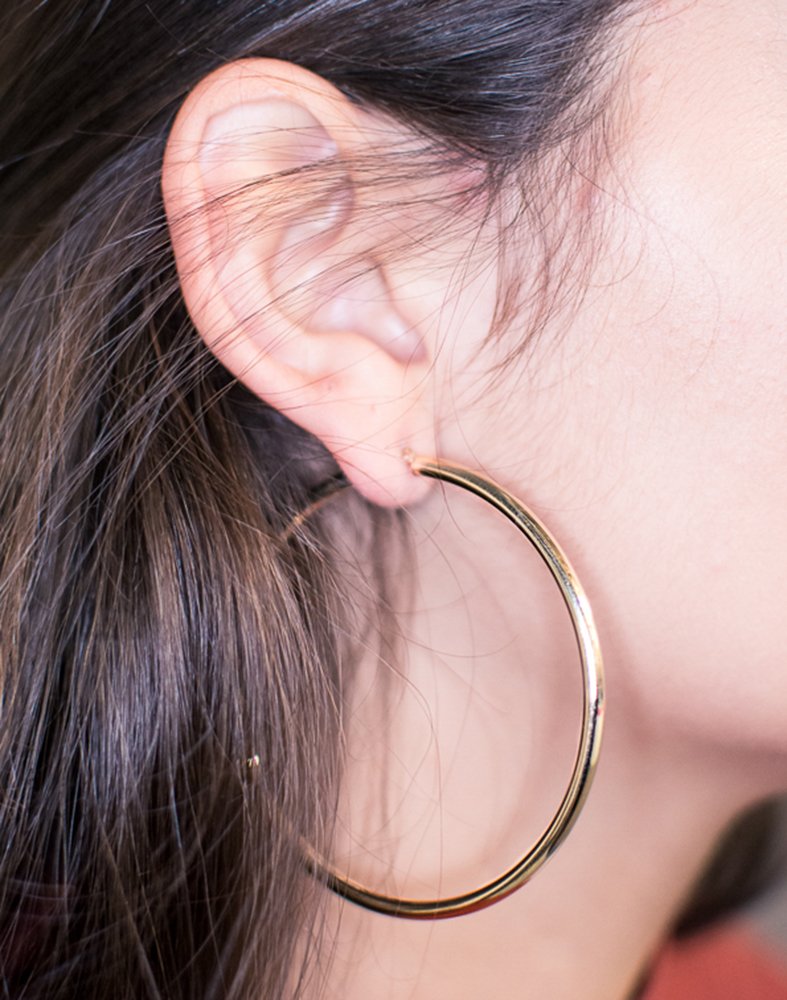 14K Yellow Gold Thick Tube Extra Large Hoop Earrings, (3mm Tube) (65mm)