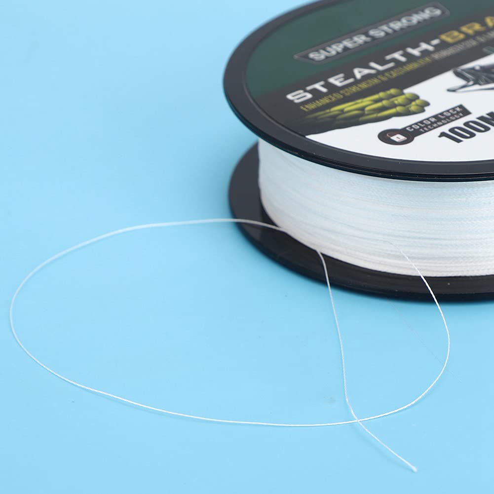 100M Fishing Line,Durable Pe Fish Line,Not Easy to Roll 4 Weave Anti Bite Strong Tension Tackle Accessory(3.5in-White 1.0)
