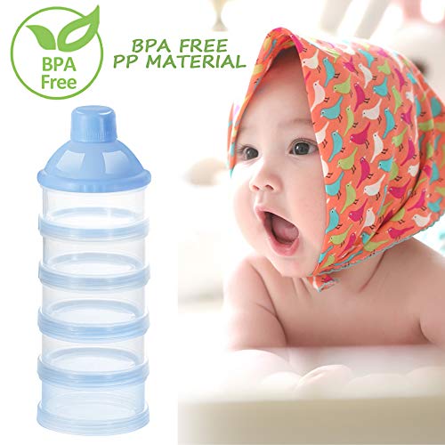 Accmor Baby Formula Dispenser, 5 Layers Stackable Formula Container, Milk Powder Formula Dispenser On The Go, Baby Feeding Travel Storage Container, BPA Free, Blue, 2 Pack