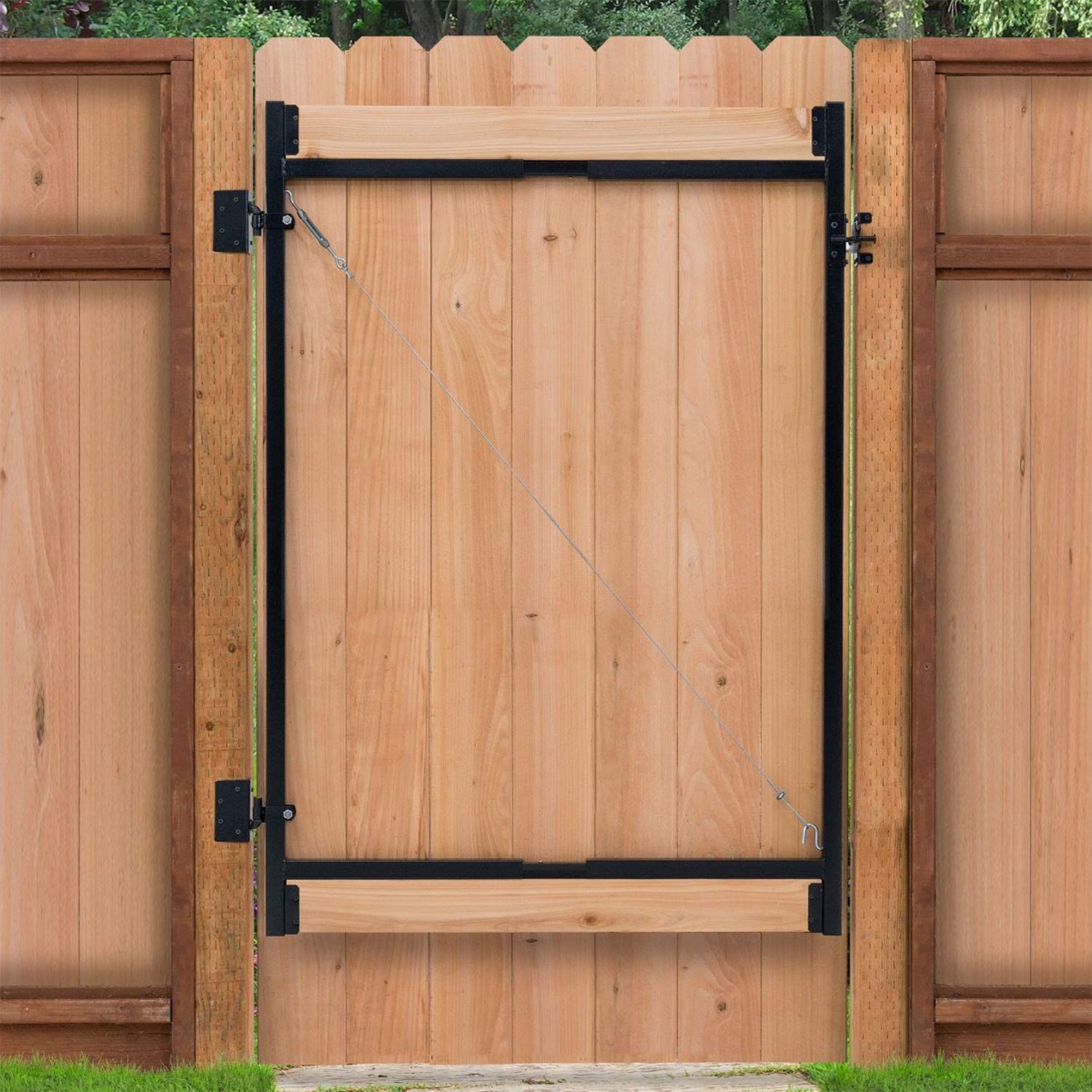 Adjust-A-Gate 2 Way Lockable Easy to Install Steel Frame Gate Latch with Installation Building Kit and Telescoping Bars (2 Pack)