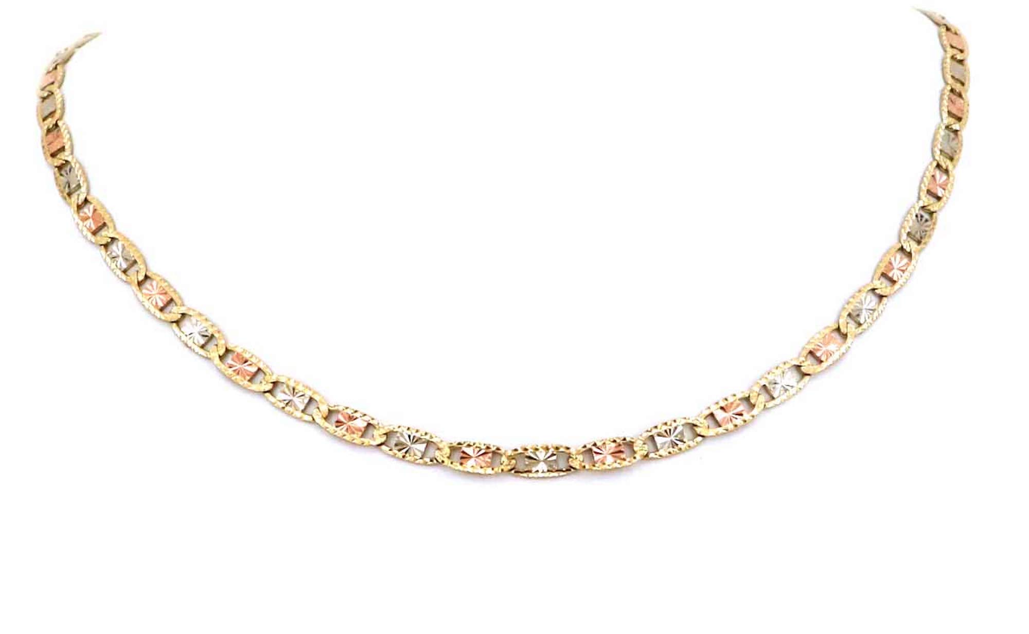 10K Tri Color Yellow, White, Rose Gold Flat Anchor Chain 2.5MM 18" to 24" (22)