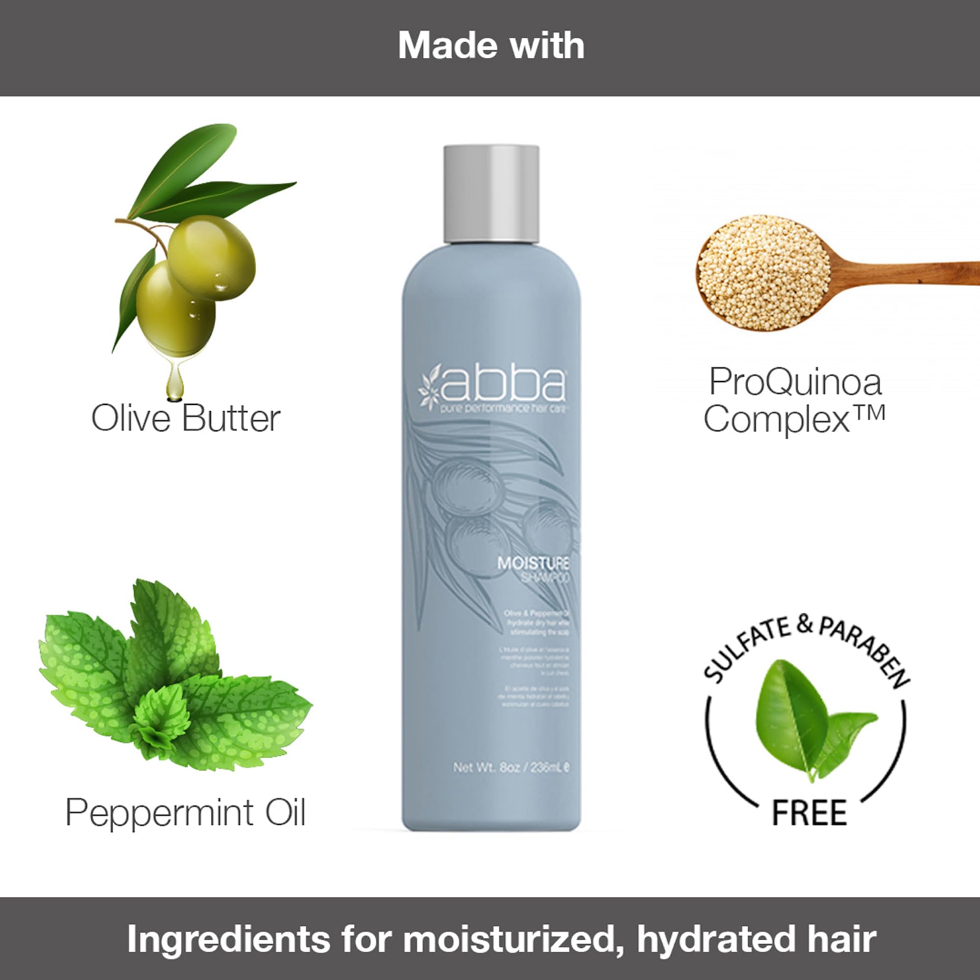 ABBA Moisture Shampoo, Olive Butter & Peppermint Oil, 32 Fl Oz