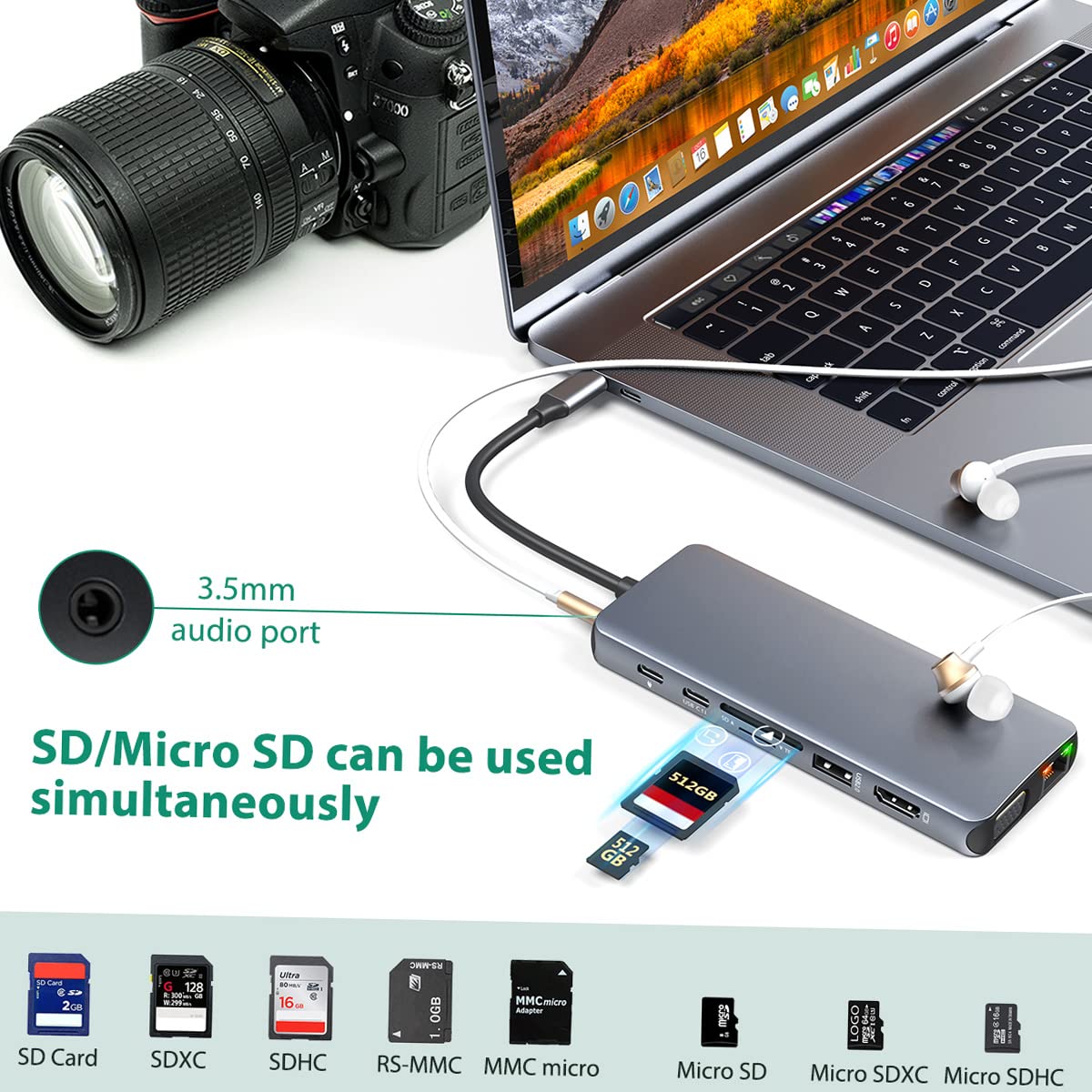 14-in-1 USB C hub 4K USB C to HDMI VGA Gigabit Ethernet 100W PD SD/TF Card Reader Type-C Data Transmission 3 USB 3.0 / 3 USB 2.0 3.5 mm Audio for USB C Docking Station for Type-c laptops