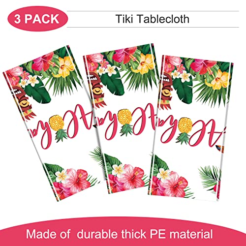 3 Pack Hawaiian Luau Tablecloths, Luau Decoration Aloha Tropical Palm Leaves Table Cloth Hawaii Disposable Plastic Rectangular Table Cover Tiki Party Supplies for Birthday Summer Kid, 54 x 108 Inch