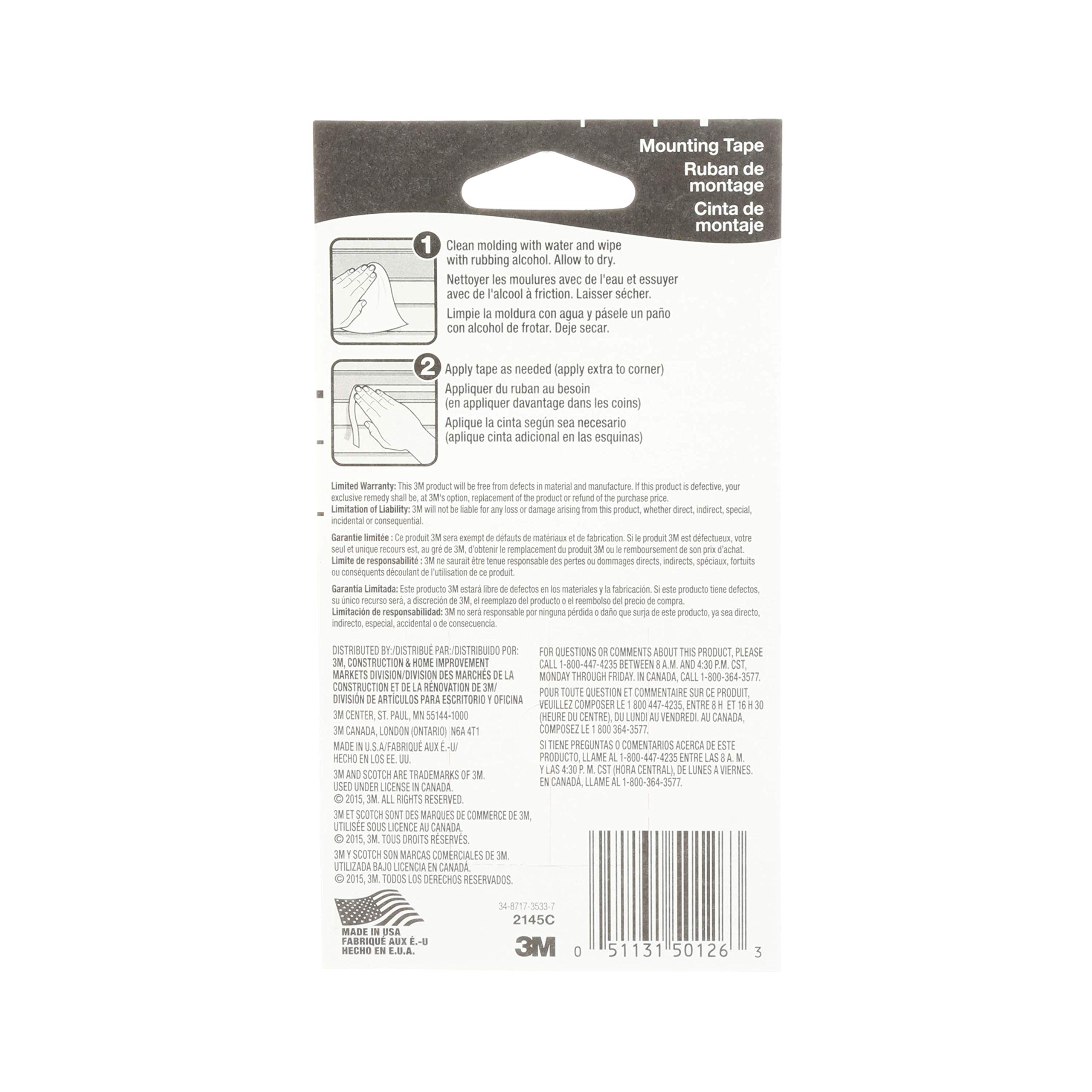 3M Window Film Mounting Tape, 1/2" in x 13.8 yd Roll, For Use with 3M Window Insulator Kits, Use on Painted Wood, Aluminum, and Vinyl-Clad Molding and More, Indoor Use, Easy to Apply (2145C)