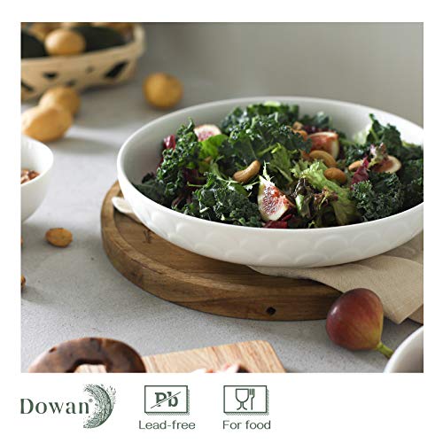 DOWAN Pasta Bowls, 54 oz Large Salad Serving Bowls, 10'' Plates Bowls Set of 4, White Ceramic Soup Bowls for Kitchen Meal Prep, Shallow Dishes Dinner Bowl Microwave Dishwasher Safe