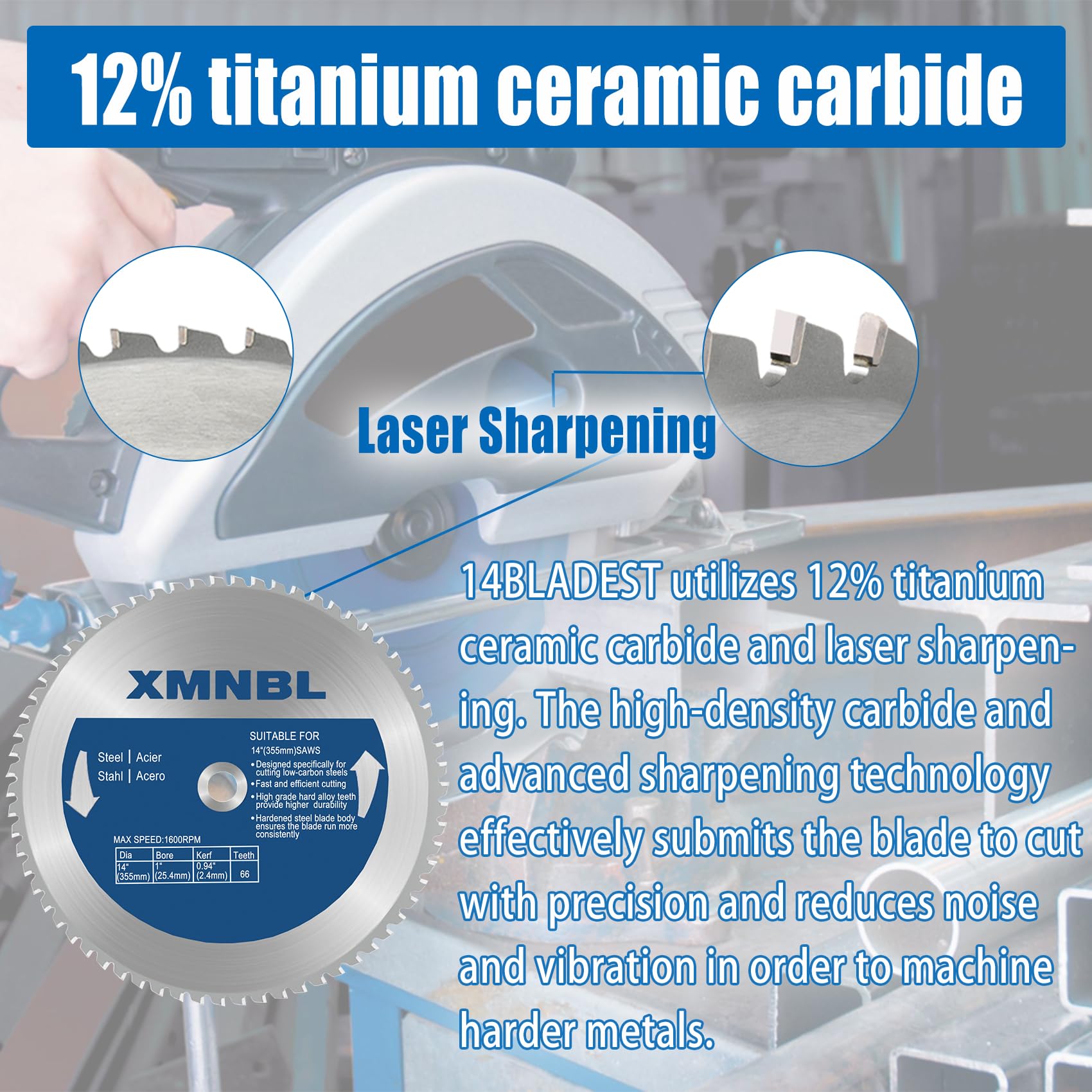 14 Inch Metal Cutting Saw Blade,Replacement for Evolution 14 Inch Metal Saw Blade for Evolution S355MCS S355CPS S355CPSL S380CPS Metal Cutting Saw,14 Inch x 66 Teeth,1 Inch Center Shaft