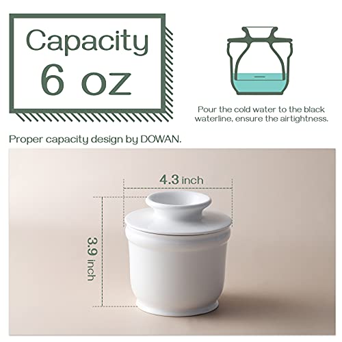 DOWAN Porcelain Butter Crock, French Butter Dish for Fresh Spreadable Butter, Butter Keeper with Water Line, No More Hard Butter, Housewarming Gift for Butter Lovers, White