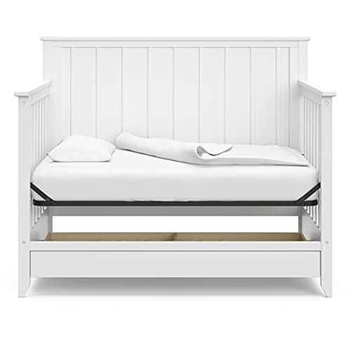 STORKCRAFT Forrest 5-in-1 Convertible Crib with Drawer (White) β GREENGUARD Gold Certified, Crib with Drawer Combo, Full-Size Nursery Storage Drawer, Converts to Toddler Bed, Daybed and Full-Size Bed