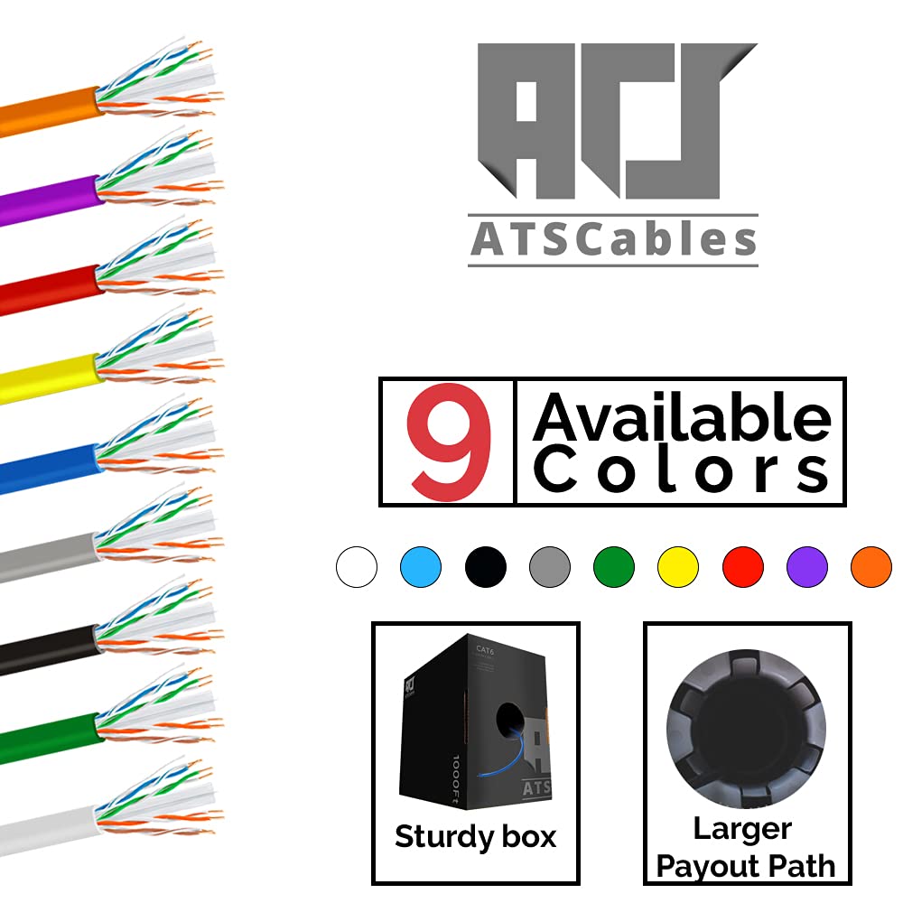 ATS Cables | CAT6 Plenum (CMP) Cable 1000FT | Network Analyzer Test Passed | 23AWG 4Pair, Solid 550MHz Ethernet Cable 10Gigabit UTP, Available in 9 Colors (1000ft, Blue)