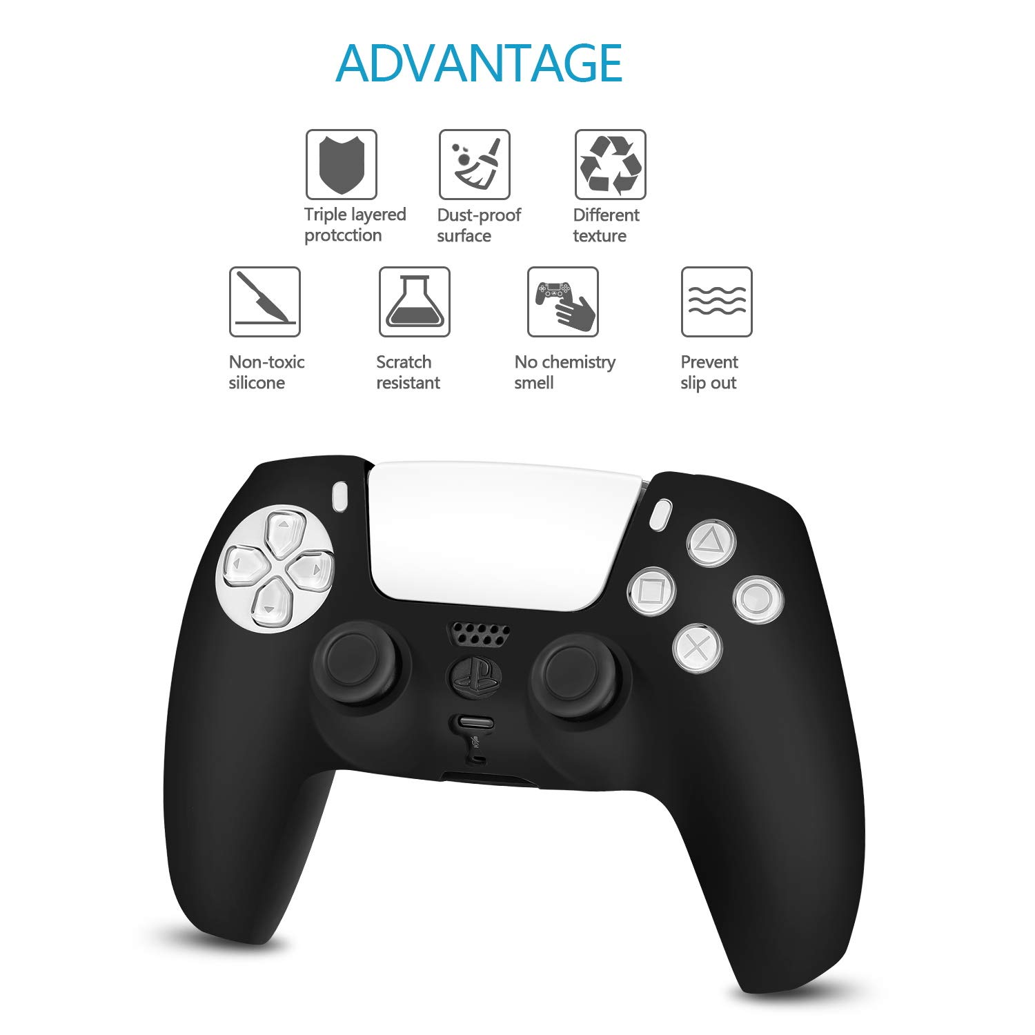 2 Pack Controller Skin and Thumb Grips for PS5 Controller PS5 Skin, YU33 Anti-Slip Silicone Cover Protector Case for Sony Playstation 5 Joystick/DualShock 5 with 12 Thumb Grips