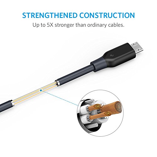 Anker Powerline Micro USB - Charging Cable, with Aramid Fiber and 5000+ Bend Lifespan for Samsung, Nexus, LG, Motorola, Android Smartphones and More (Gray, 6ft)