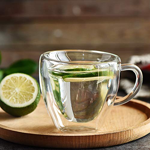 Heart Shaped Espresso Cups Set Of 2-Double Wall Glass Coffee Cup Insulated Mugs With Closed Handle-Heat Resistant Glass Espresso Drinkware - Perfect To Keep Your Espresso Hot