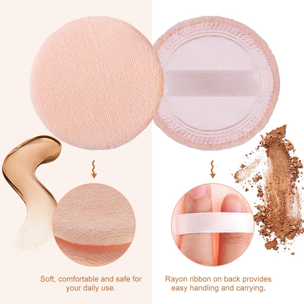 5x Powder Puff, Applicator Cotton Round Makeup Powder Sponge, Air Cushion Puff with Ribbon, Face Powder Puffs for Loose and Foundation,3.15 inch (Orange)
